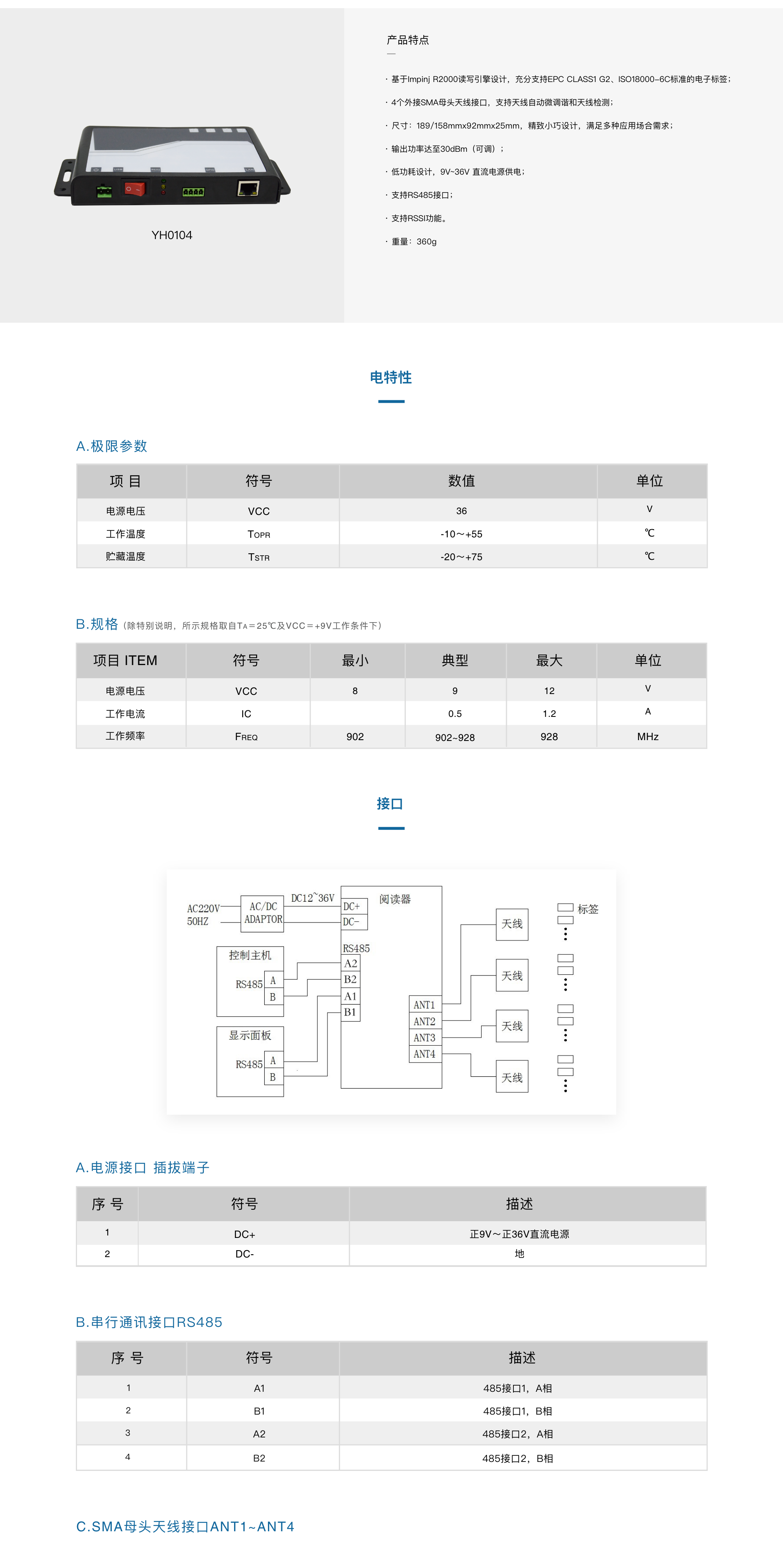 YH0104四端口读写器电力版
